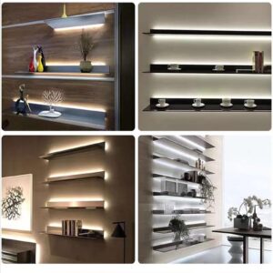 Wall Mounted Light-Emitting Shelves, Storage Shelf Floating Display Shelf LED Light Up Can Hold A Lot of Things Objects are Not Easy to Fall (Color : Black, Size : 150x23x7.5cm)