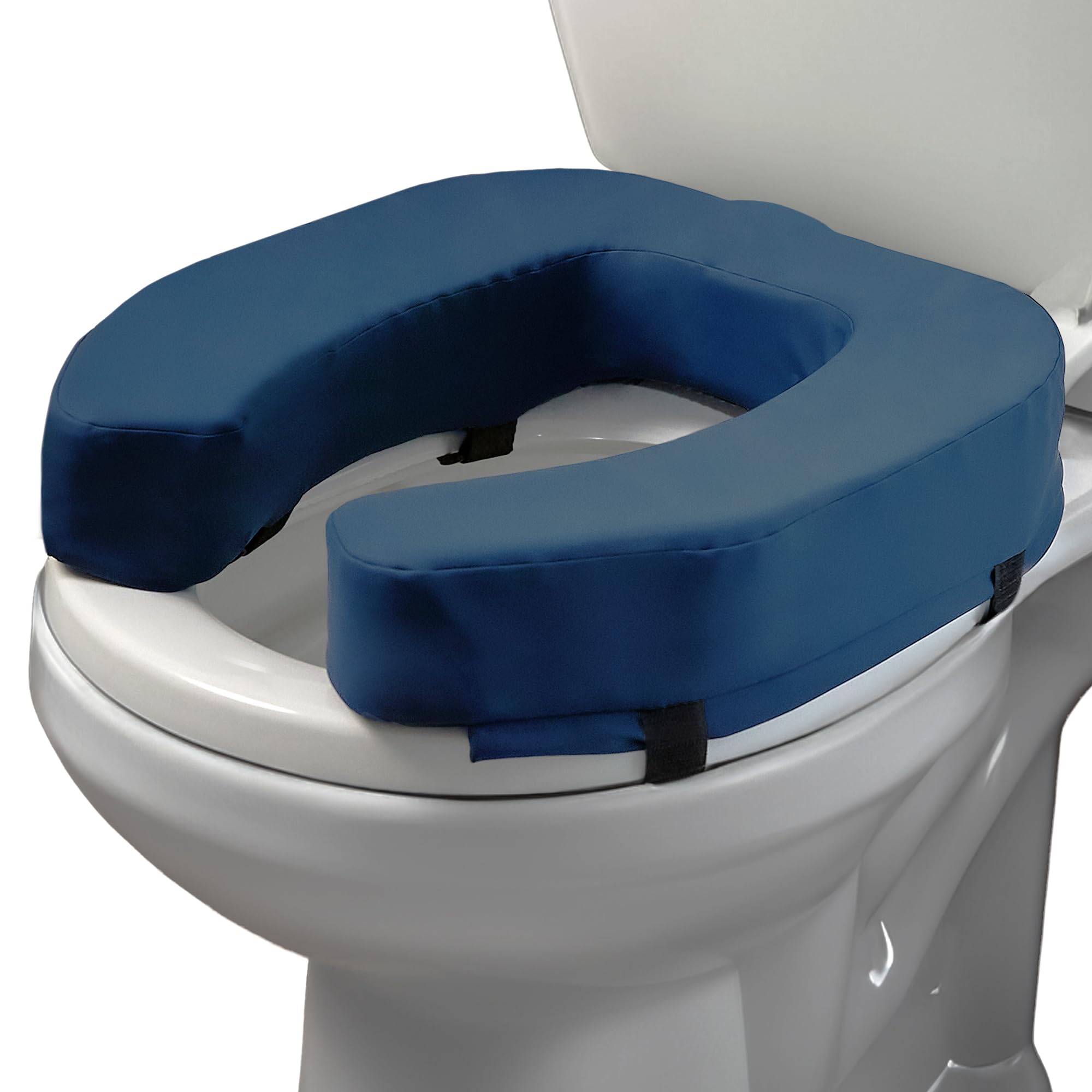 Lunderg Toilet Seat Riser for Seniors - Adds 3 inches - Universal Fit - FIRM Raised Toilet Seat Cushion with High-Density Foam for enhanced Comfort & Elevation. Post-Surgery Must Have (Blue)