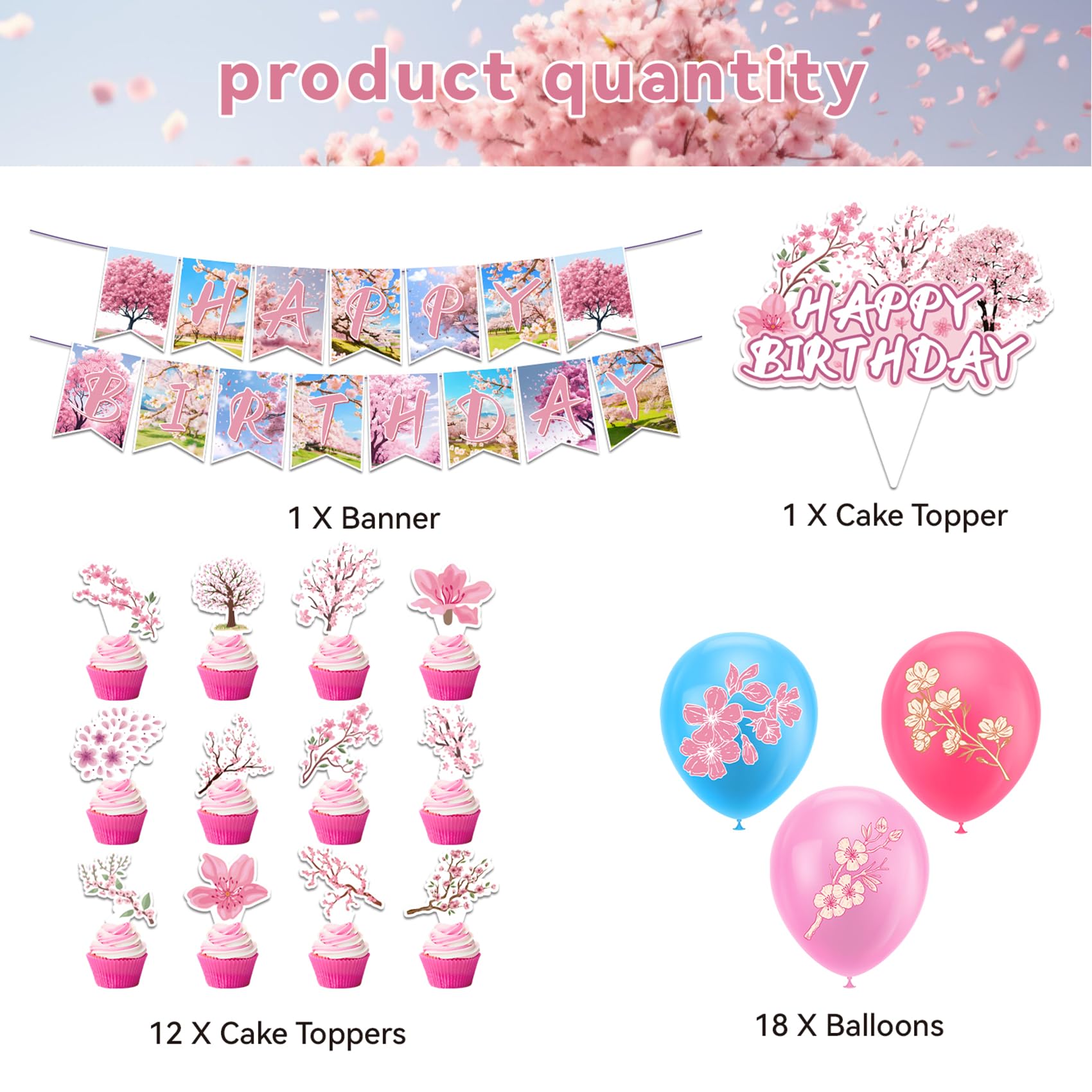 Cherry Blossom Party Decorations Cherry Blossom Birthday Party Supplies Japanese Decorations Includes Birthday Banner Cake Topper Cupcake Toppers Balloons for Wedding Bridal Baby Shower Decorations