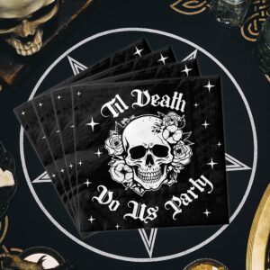 40Pcs Till Death Do Us Party Napkins-Bride or Die Bachelorette Party Supplies Skull Gothic Disposable Napkins for Halloween Bridal Shower Engagement Wedding Decorations