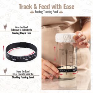 Sourdough Starter Jar Kit - 24 Oz Sourdough Starter Glass Jar with Date Marked Feeding Band, Thermometer, Silicone Scraper, Cloth Cover, and Metal Lid