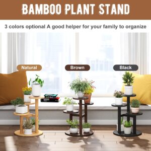 FILWH Plant Stand Small Bamboo Plant Stand Outdoor Indoor Movable Flower Stand With Wheels Plant Shelf Pot Holder Plants Corner Display Rack Multiple Planter For Living Room Balcony Garden Patio (3