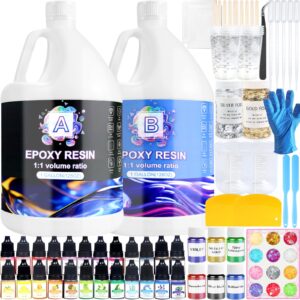 pmbqifay epoxy resin 2 gallon kit, clear resin epoxy, resin kit - high-gloss,no bubbles, not yellowing, self-leveling art resin casting resin for diy art,crafts,jewelry,table top,wood & resin molds