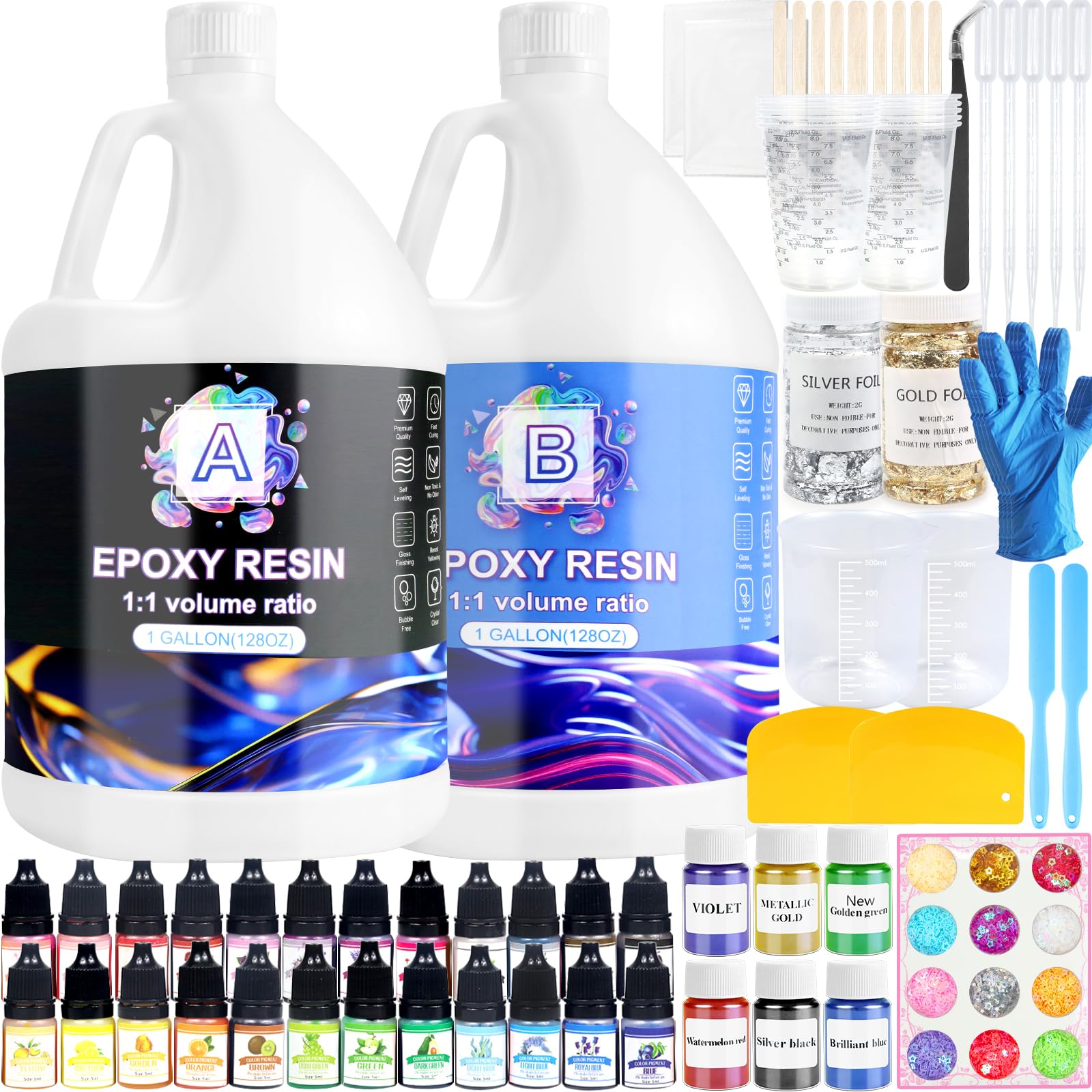 Pmbqifay Epoxy Resin 2 Gallon Kit, Clear Resin Epoxy, Resin Kit - High-Gloss,No Bubbles, Not Yellowing, Self-Leveling Art Resin Casting Resin for DIY Art,Crafts,Jewelry,Table Top,Wood & Resin Molds