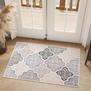 jinchan area rug 2x3 entryway moroccan rug washable floral rug lattice rug indoor door mat small rug non slip accent rug medallion thin rug soft rug carpet for kitchen bathroom bedroom grey