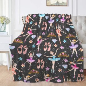 colorful ballerina girls blankets ballet gifts for girls women soft flannel cozy lightweight throw blankets for couch bed sofa unisex small 50×40in for kid/child