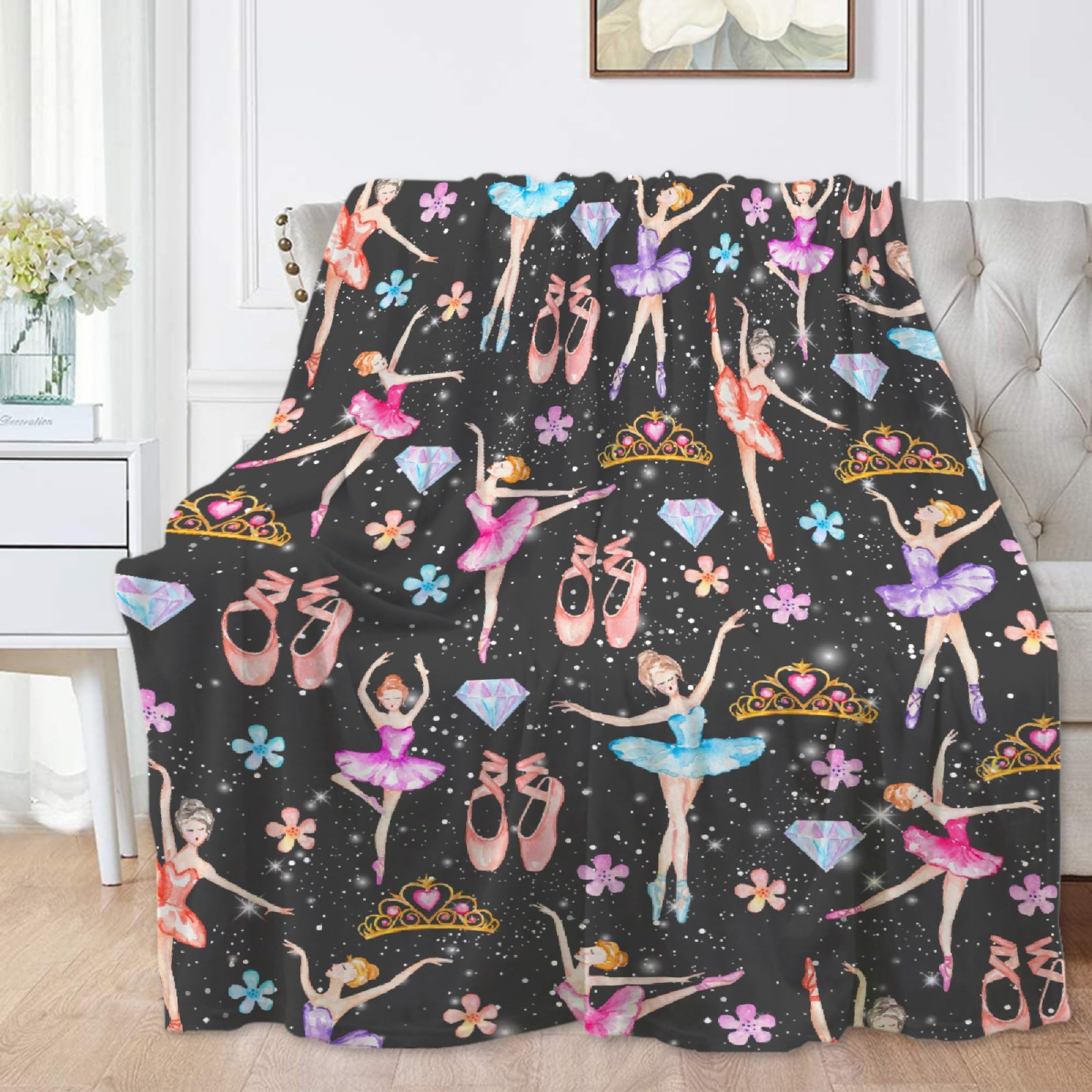 Colorful Ballerina Girls Blankets Ballet Gifts for Girls Women Soft Flannel Cozy Lightweight Throw Blankets for Couch Bed Sofa Unisex Small 50×40in for Kid/Child