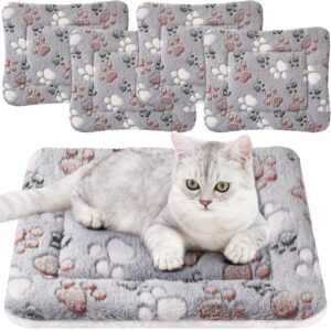 4 pack ultra soft dog cat bed mat with cute prints reversible fleece dog crate kennel pad cozy washable thickened hamster guinea pig bed pet bed mat for small animals (light gray,13 x 19 inches)