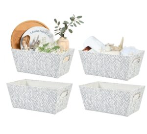 decomomo gift basket empty - small basket for all occasions: holiday, baby shower, wedding, anniversary | perfect for organizing countertops, drawers, and toiletries (set of 4 - pattern grey)