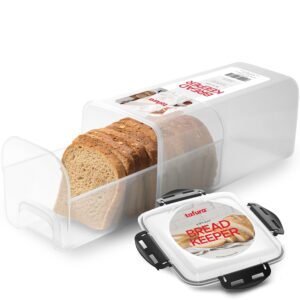 tafura bread storage container with tray, plastic bread box, bread container with airtight lid, loaf bread keeper, bread holder for homemade bread, bpa free