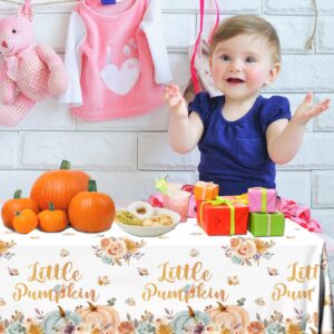 3Pcs Little Pumpkin Tablecloths-Floral Pumpkin Theme Rectangular Plastic Table Covers Fall Baby Shower Birthday Party Supplies for Boys Girls