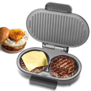 finemade double mini grill maker, breakfast sandwich maker, burger press patty maker, panini press grill, small electric grill, ideal for making breakfast, lunch and snacks