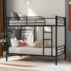 cnanxu bunk beds twin over twin, metal bunk bed with guard rails,ladder for young boys girls dormitory bedroom, no box spring needed