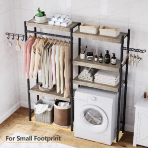 5-Tier Wood Over The Washer and Dryer Storage Shelf- Laundry Room Organization Space Saving Laundry Drying Clothes Racks Heavy Duty Adjustable Height Bathroom Shelf for Home Decor 61"*11.81"*74.02"H