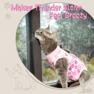 Cat Recovery Suit: Pink Cat Surgery Recovery Suit Female w/Paw Print Design - Elastic, Soft & Breathable Cat Recovery Suit for Spay - Washable Cat Surgery Suit for Post-Operative Healing Process.