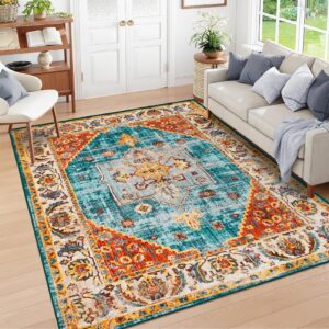 ingeroom washable area rugs for living room vintage large area rug 5×7 boho rug non-slip carpet machine washable area rugs for bedroom and kitchen made of faux wool ruggable rugs