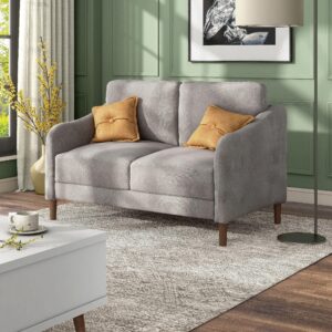 Furniture of Amarica Diana Mid Century Modern Velvet Loveseat with Solid Wood Legs, Compact Upholstered 2-Seater Sofa, Light Gray