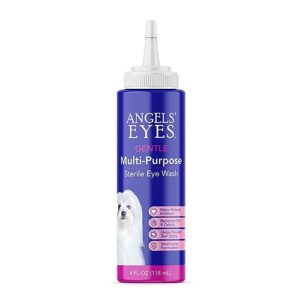 angels' eyes multi-purpose sterile eye wash 4 oz eye cleaner and rinse, tear stain reducer for allergies, debris, mucus, irritation and weepy eyes for all dogs with boric acid