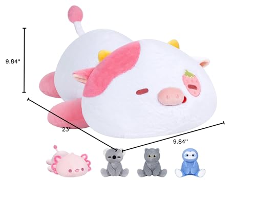 Weighted Stuffed Animals 4.0 Lbs – Weighted Strawberry Cow Plush, Weighted Plush Animals for Kids, Cow Weighted Pillow, Birthday Gifts for Women, Girls and Males (23 inch)