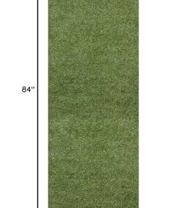 Sweet Home Stores Waterproof Easy-Clean Solid Grass 3x7 Indoor/Outdoor Artificial Grass Runner Rug, 2'7" x 7', Green