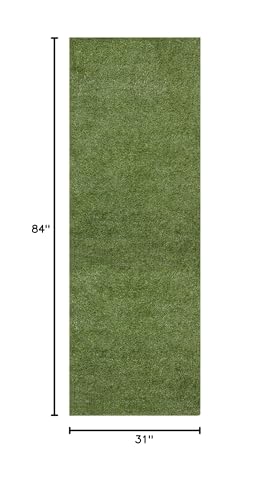 Sweet Home Stores Waterproof Easy-Clean Solid Grass 3x7 Indoor/Outdoor Artificial Grass Runner Rug, 2'7" x 7', Green