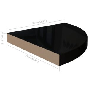 DYRJDJWIDHW Floating Corner Shelf High Gloss Bookshelf for Bedroom,Shelves,Wood Bookcase,Suitable for Bedroom, Office, Living Room, Study,Black 13.8"x13.8"x1.5" MDF