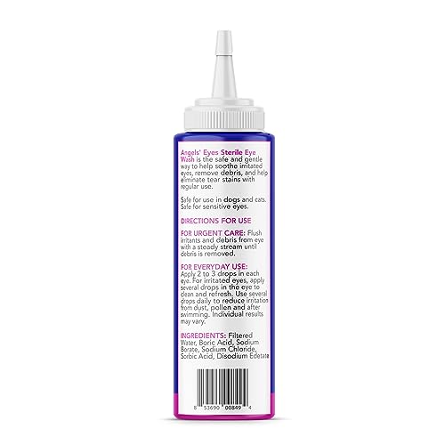 ANGELS' EYES Multi-Purpose Sterile Eye Wash 4 oz Eye Cleaner and Rinse, Tear Stain Reducer for Allergies, Debris, Mucus, Irritation and Weepy Eyes for All Dogs with Boric Acid