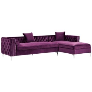 maklaine 115" velvet secitional sofa with right facing chaise in purple