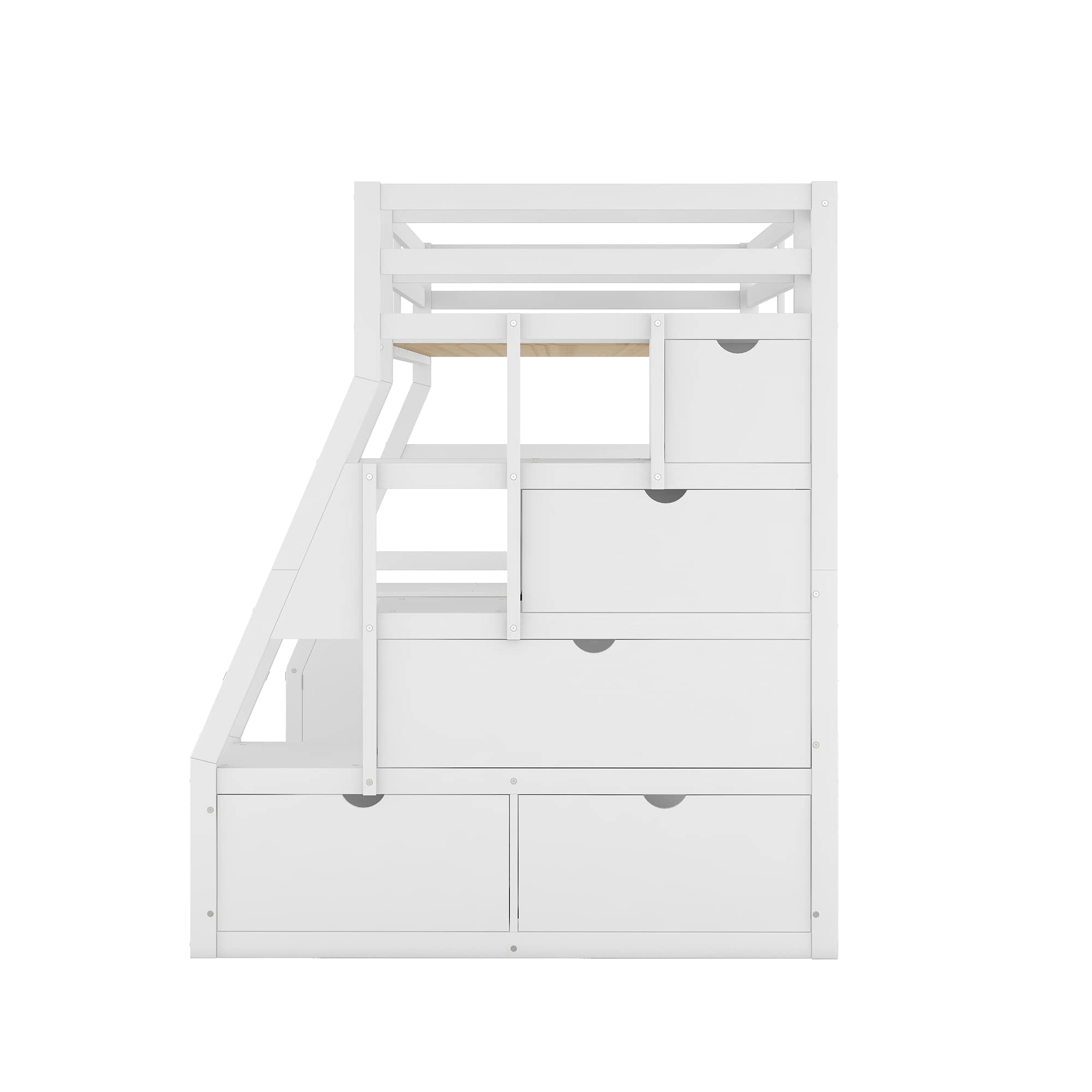 Harper & Bright Designs Twin Loft Bed with Stairs and Desk, Solid Wood Loft Bed Frame with Storage 7 Drawers 2 Shelves, for Kids Teens Adults (White)