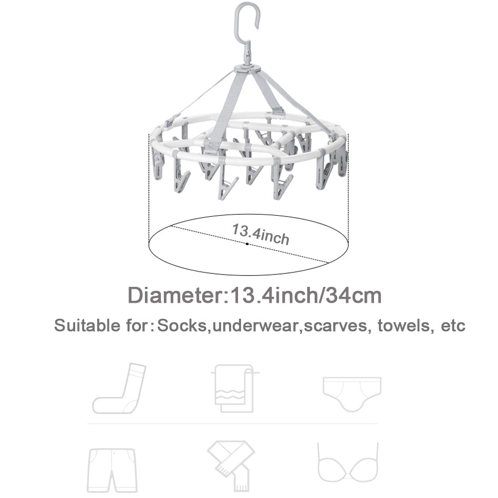 Foshine Clothes Drying Racks Foldable Clip Hangers Drip Hanger Plastic with 20 Drying Clips (Light Grey-Circle)