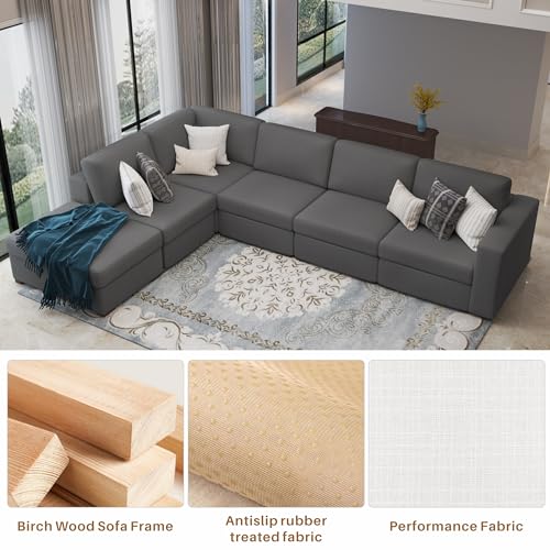 Sectional Couches for Living Room: Modular L Shaped Couch with Ottoman - Grey U Shape Sofa Furniture Set 6 Piece Modern Upholstered Oversized Daybed Sleeper Sofas