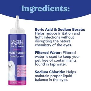 ANGELS' EYES Multi-Purpose Sterile Eye Wash 4 oz Eye Cleaner and Rinse, Tear Stain Reducer for Allergies, Debris, Mucus, Irritation and Weepy Eyes for All Dogs with Boric Acid