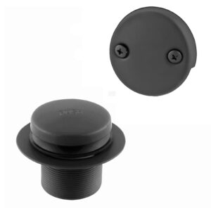 wrisin black bathtub drain kit with overflow, metal tip-toe tub drain and two-hole overflow cover plate, brass bushing for drain body included, universal fit