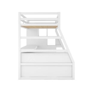 Harper & Bright Designs Twin Loft Bed with Stairs and Desk, Solid Wood Loft Bed Frame with Storage 7 Drawers 2 Shelves, for Kids Teens Adults (White)