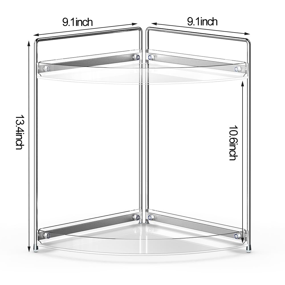 KINGBERWI 2 Tier Corner Makeup Organizer for Vanity, Acrylic Bathroom Countertop Organizer, Clear Skincare Perfume Tray Organizers and Storage Shelf