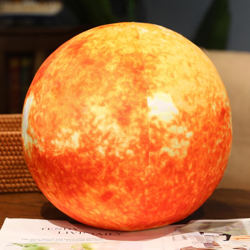 WeightedPlush 10in Blue Earth Planet Plush Pillow, Soft Realistic Mars Moon Sun Stuffed Animal Globe Plushies Toys Learning Science Astronomy Space Solar System Educational Stuffed (Sun)