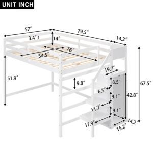 Harper & Bright Designs Full Loft Bed, Loft Bed Full Size with Storage Staircase and Wardrobe for Clothes, Wooden High Loft Bed Frame for Kids Girls Boys Bedroom, White