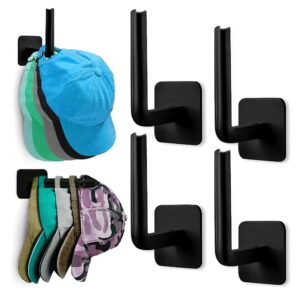 puchen hat racks for baseball caps (4-pack),hat rack for wall hat organizer，no drilling strong hat holder， adhesive hat hooks for wall,hat holder storage organizer (black)