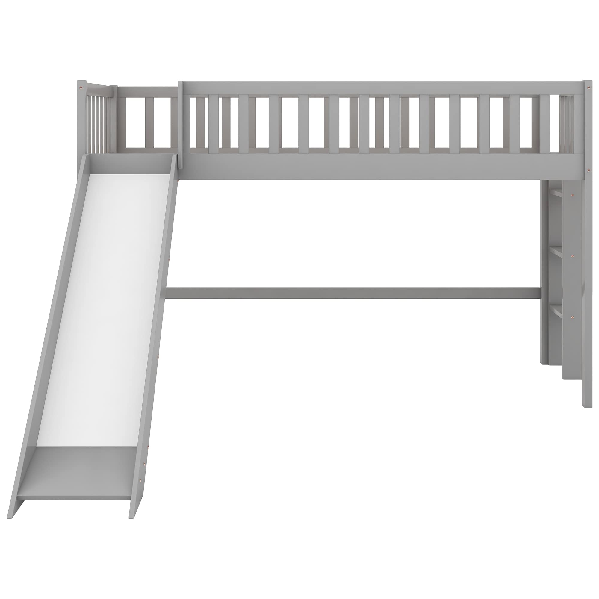 Bellemave Twin Size Loft Bed for Kids,Low Loft Bed with Slide and Ladder,Wood Loft Bed Twin for Girls Boys,Grey