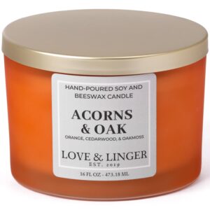 acorns & oak candle | fall candles | luxury soy & beeswax candles for home | 16 oz. large jar 3 wick candle | thanksgiving candle | fall scented candle | autumn candles