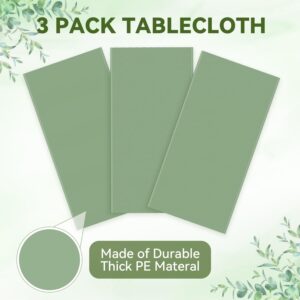 3Pack Sage Green Plastic Tablecloths for Rectangle Tables, Green Disposable Table Cloth, Waterproof Sage Green Table Cover for Birthday Bridal Wedding Baby Shower Party Decorations, 54 X 108Inch