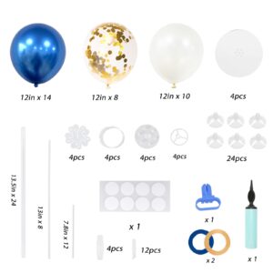 RUBFAC 4 Set Balloon Stand, Blue White and Gold Balloon Centerpieces for Tables, Clear Table Balloon Holder Blue White and Gold Party Decorations for Birthday Wedding Graduation Baby Shower