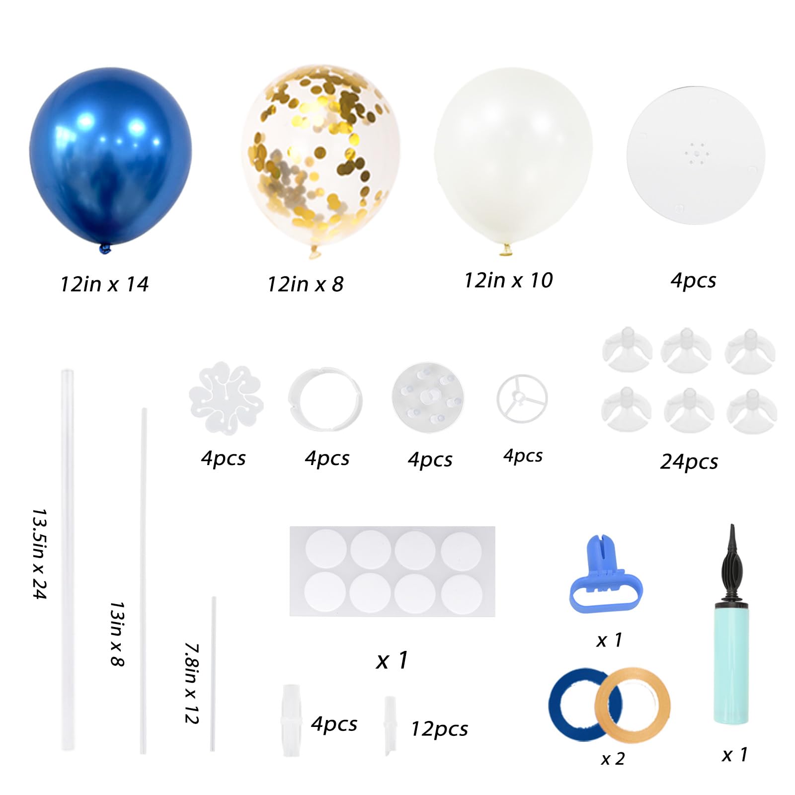 RUBFAC 4 Set Balloon Stand, Blue White and Gold Balloon Centerpieces for Tables, Clear Table Balloon Holder Blue White and Gold Party Decorations for Birthday Wedding Graduation Baby Shower