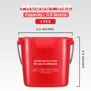 Yaomiao 4 Pcs Cleaning Bucket 3 Quart Small Sanitizing Square Bucket Detergent Pail with Measurements Spout and Handle for Home Commercial Use Restaurant Kitchen Office School (Red)