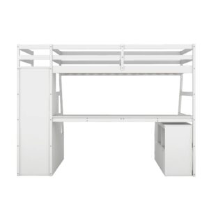 Harper & Bright Designs Twin Loft Bed with Stairs and Desk, Solid Wood Loft Bed Frame with Storage 7 Drawers 2 Shelves, for Kids Teens Adults (White)