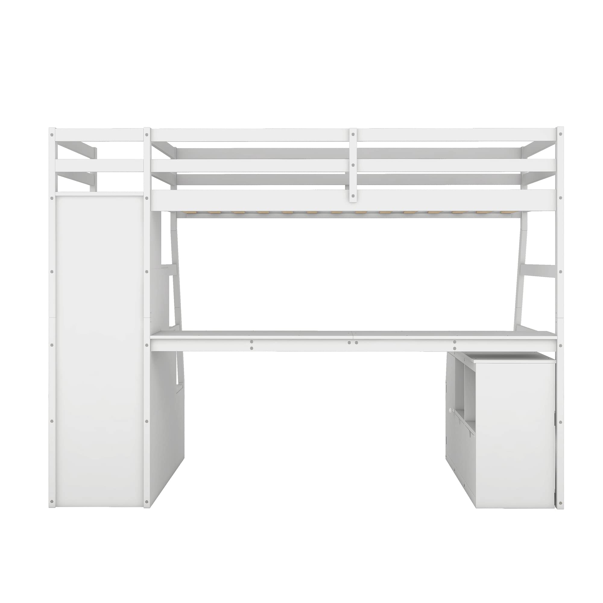 Harper & Bright Designs Twin Loft Bed with Stairs and Desk, Solid Wood Loft Bed Frame with Storage 7 Drawers 2 Shelves, for Kids Teens Adults (White)