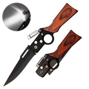 veson-lon pocket knife, ak 47 folding knife for camping fishing hiking tactical knife and edc, led light, husband birthday present, with deep pocket clip for men women(black)