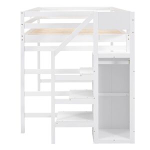 Harper & Bright Designs Full Loft Bed, Loft Bed Full Size with Storage Staircase and Wardrobe for Clothes, Wooden High Loft Bed Frame for Kids Girls Boys Bedroom, White