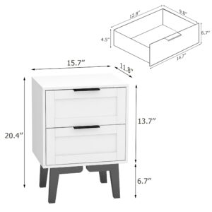 TaoHFE Modern White Nightstand Set 2 with Drawer Mid Century 22 Inch Bed Side Table Bedroom White Night Stand Set of 2 Bedside Table Set 2 White 2 Drawer Nightstand Table for Bed Room(2, White)