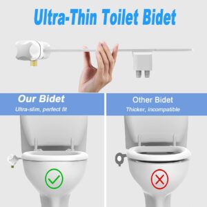 Bidet Attachment for Toilet, Ultra-Slim Non-Electric, Self Clean Bidet Sprayer, Adjustable Water Pressure, Dual Nozzle for Feminine/Posterior Wash, Easy to Install, White, BELLEARLY